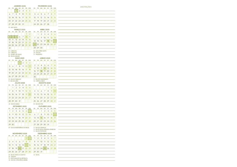 Calendario 2025 Meia A4 A5 Verde - Fazendo a Nossa Festa