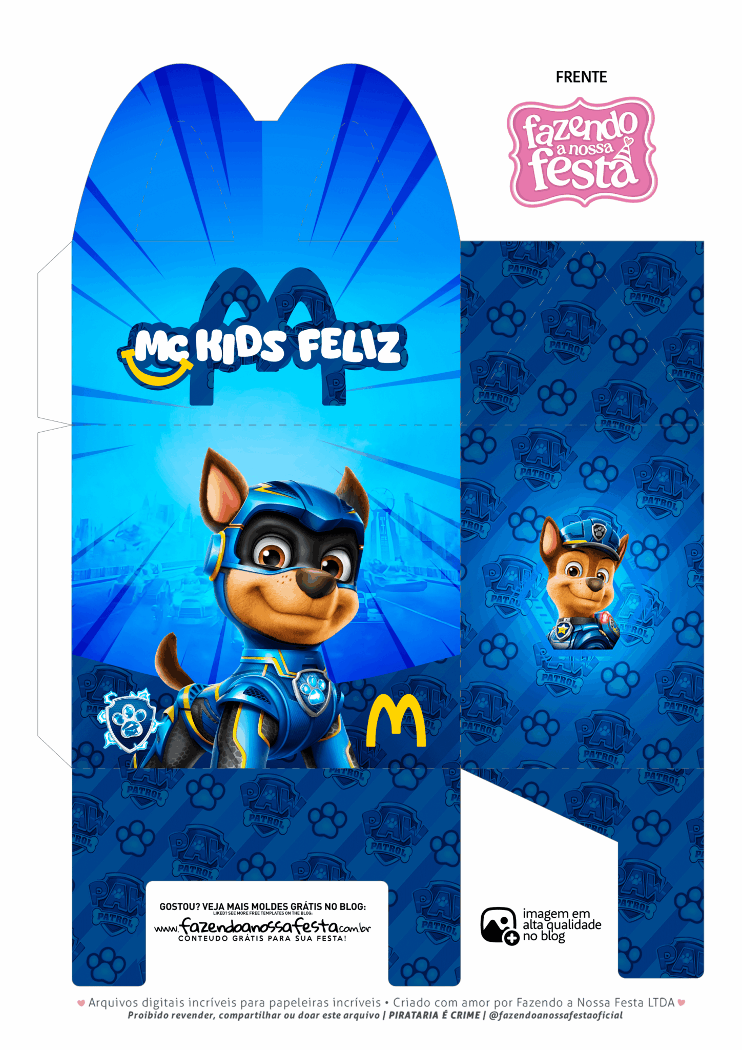 Chase da Patrulha Canina Caixa MC Kids Feliz Frente - Fazendo a Nossa Festa