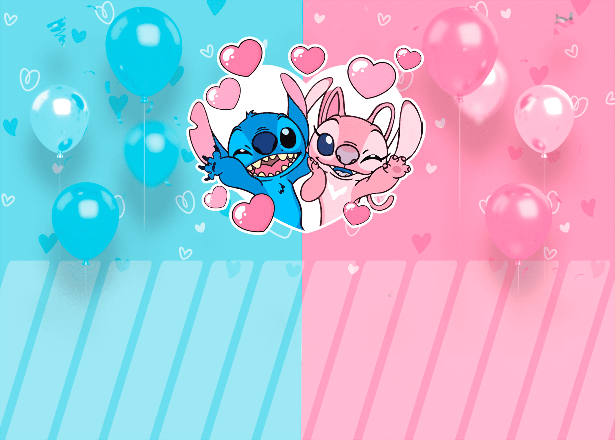 Convite Impresso Horizontal Stitch e Angel - Fazendo a Nossa Festa