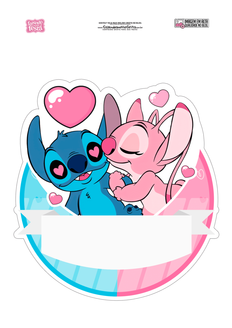 Topo de Bolo Redondo 1 Stitch e Angel - Fazendo a Nossa Festa
