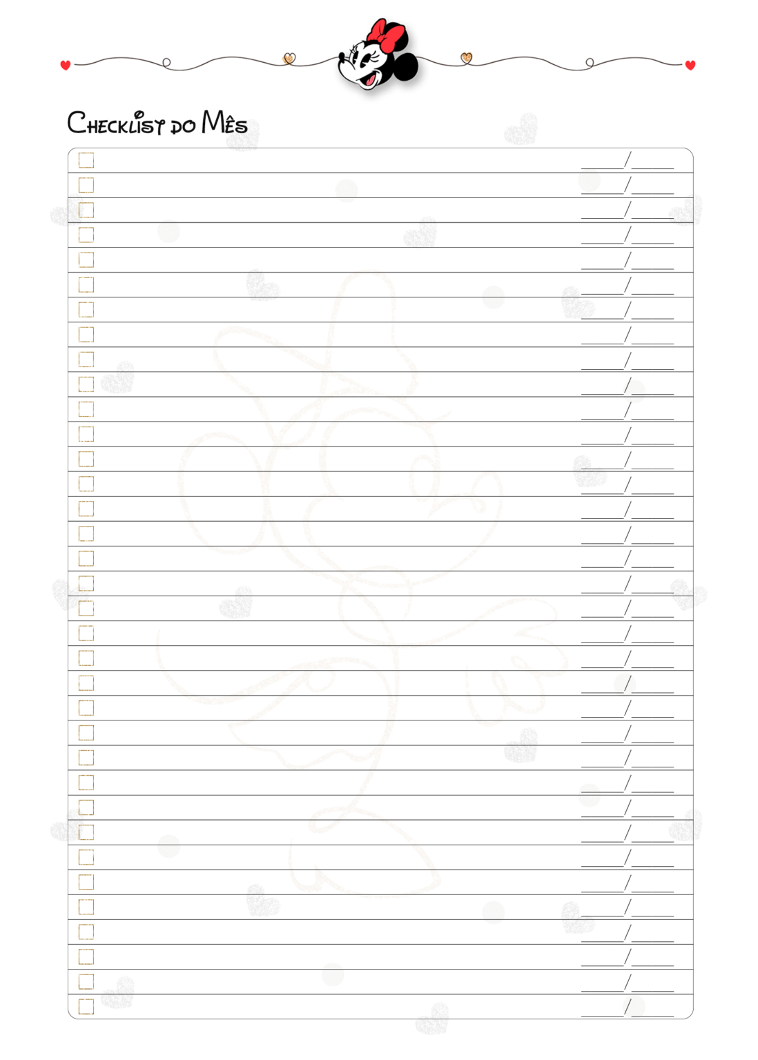 Checklist do Mes Planner Minnie 25 - Fazendo a Nossa Festa