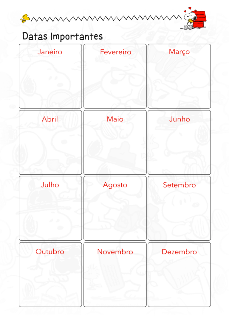 Datas Importantes Planner Snoopy - Fazendo a Nossa Festa