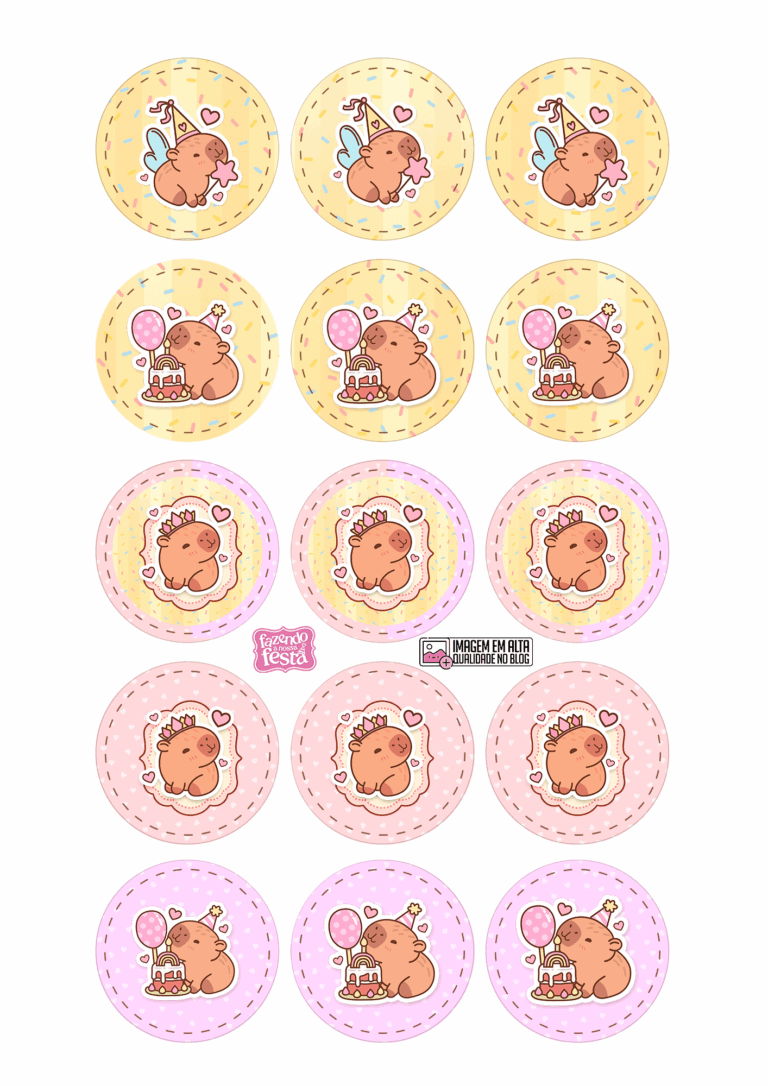 Toppers Redondos Capivara fofa - Fazendo a Nossa Festa