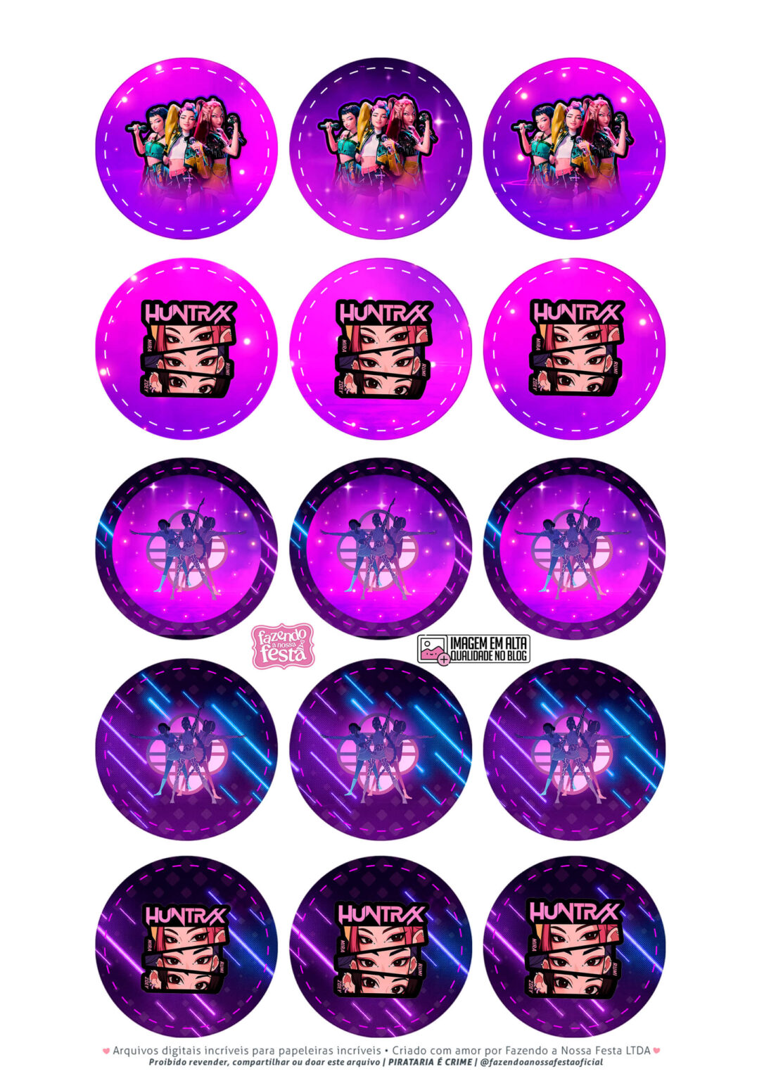 Toppers Redondos Guerreiras do KPop - Fazendo a Nossa Festa