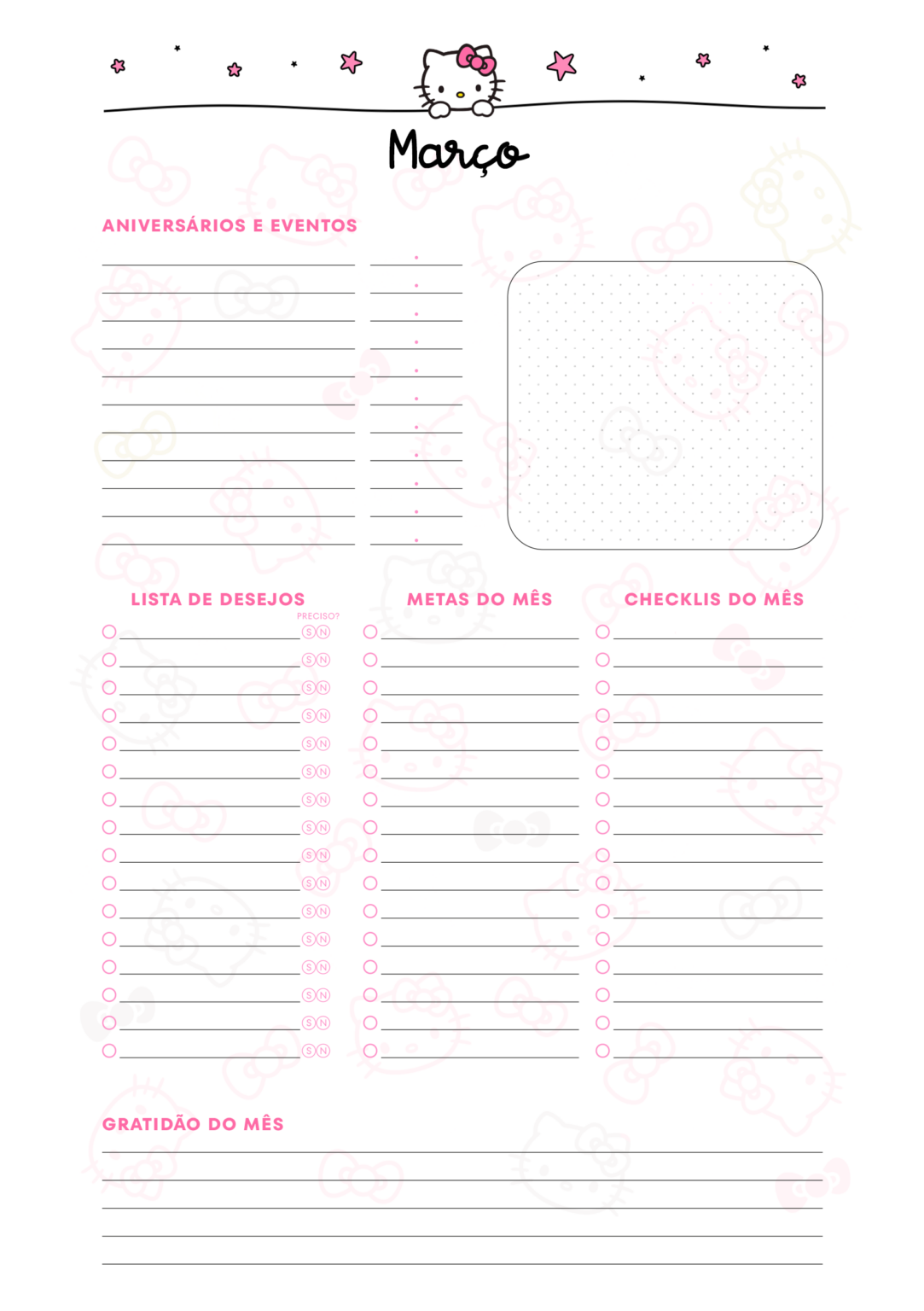 Planner Hello Kitty Calendario Mensal Permanente Marco - Fazendo a ...