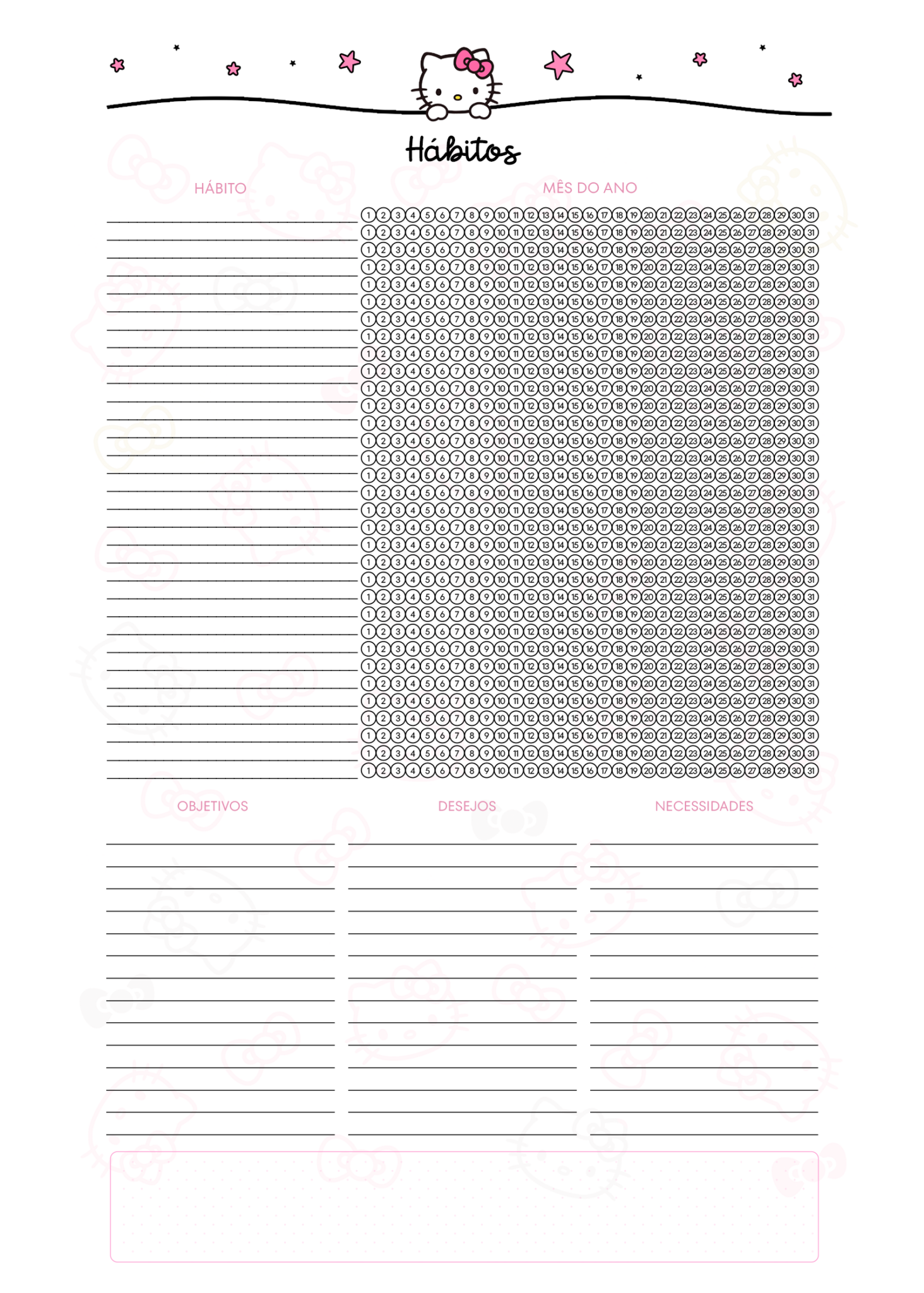 Planner Hello Kitty Habitos - Fazendo a Nossa Festa