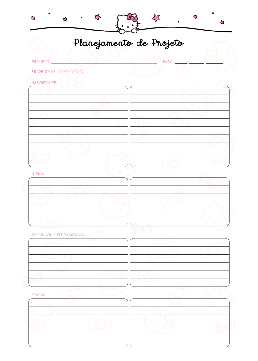 Planner Hello Kitty Planejamento de Projeto - Fazendo a Nossa Festa
