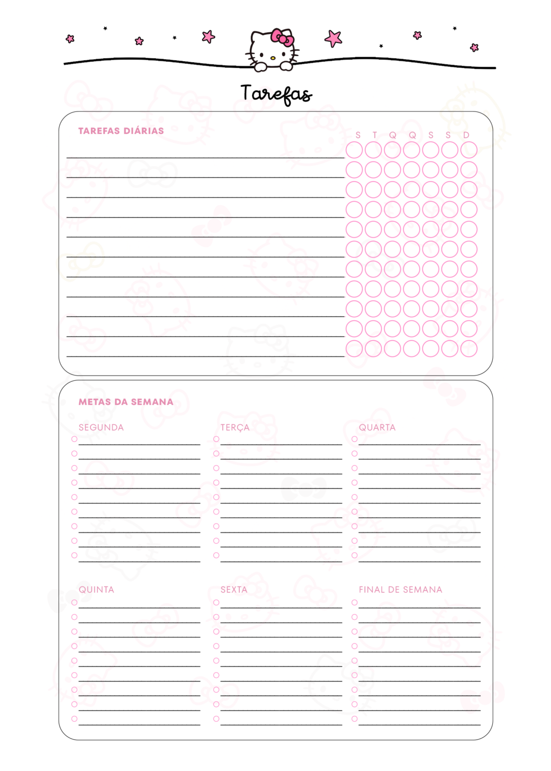 Planner Hello Kitty Tarefas - Fazendo a Nossa Festa