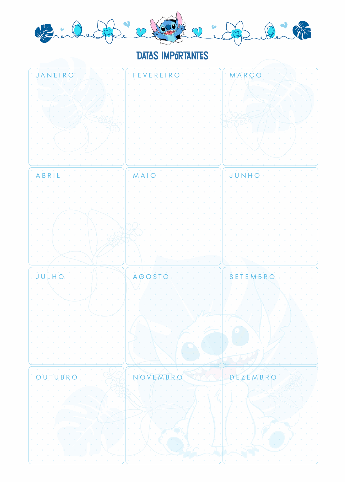 Datas Importantes Planner Stitch - Fazendo a Nossa Festa